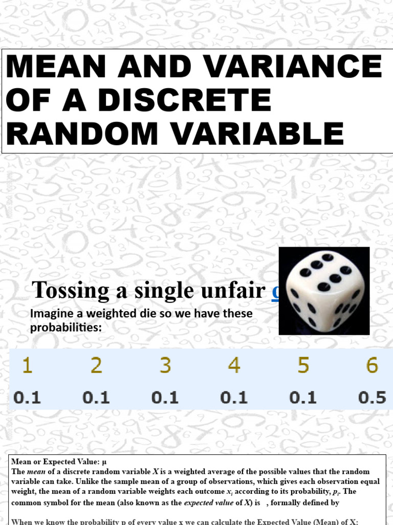 Mean Variance And Sd Of A Discrete Random Variable Pdf Variance Standard Deviation
