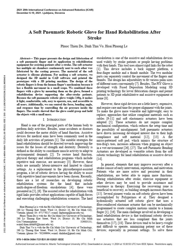 A Soft Pneumatic Robotic Glove For Hand Rehabilitation After Stroke ...