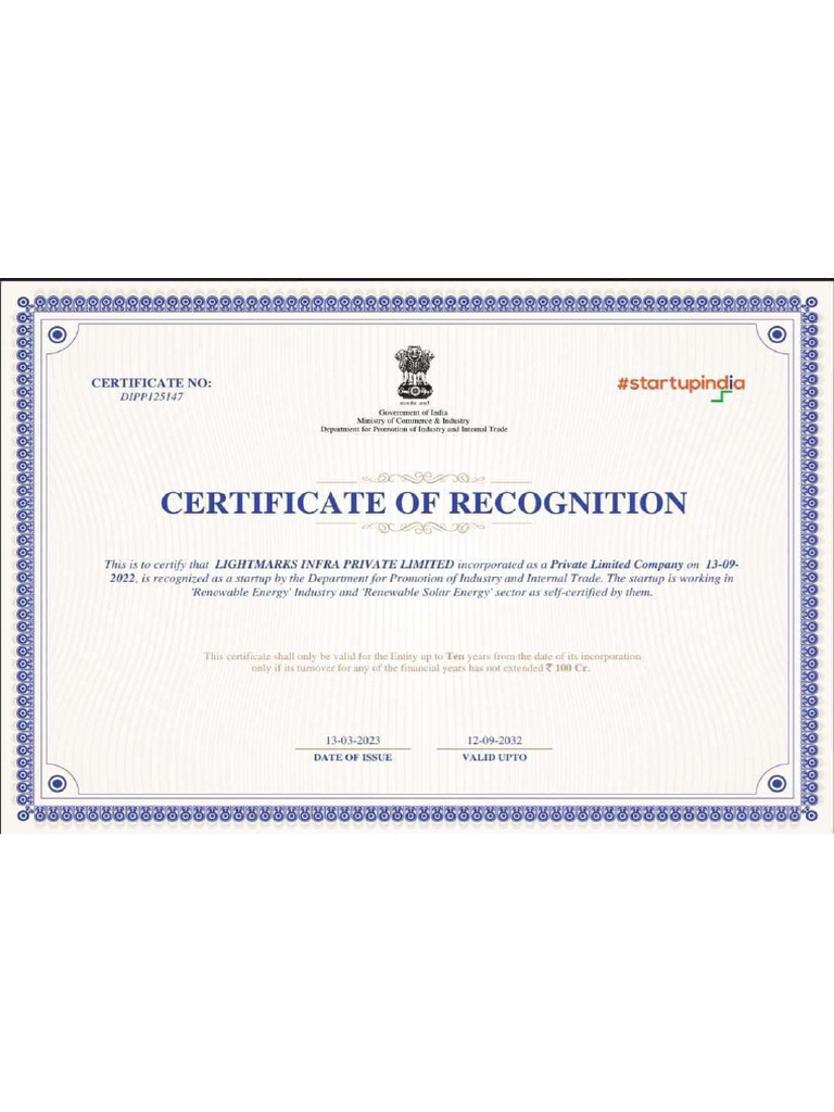 Startup India Certificate | PDF Startup India Certificate | PDF