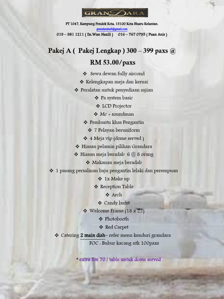 Grandara Event - Pakej Lengkap Kenduri | PDF