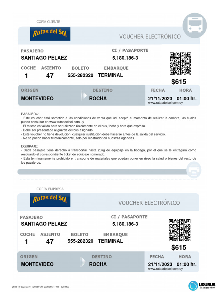 Pasaje - Rutas Del Sol | PDF