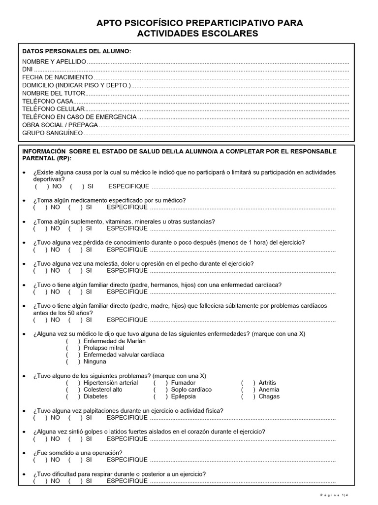 2024 - Apto Psicofísico Preparticipativo para Actividades Escolares | PDF | Epidemiología ...