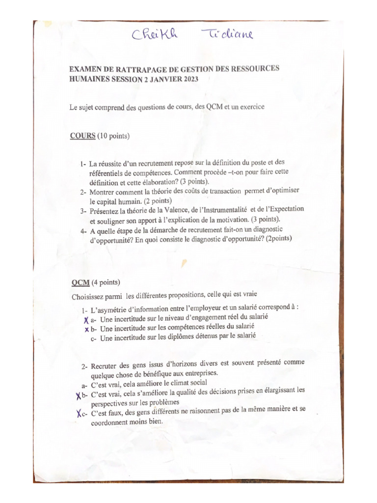 QCM GRH Corrige | PDF