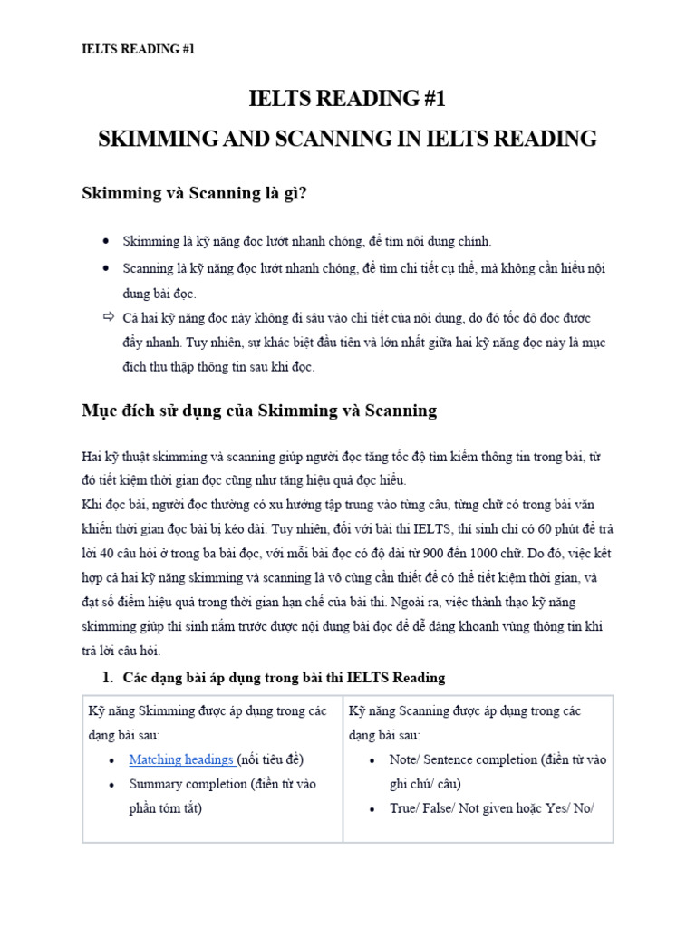 IELTS READING Skimming and Scanning | PDF