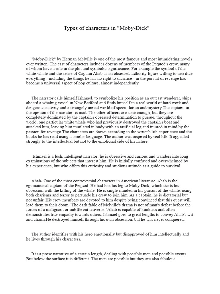 Types of Characters in Moby Dick | PDF | Moby Dick | Ishmael (Moby Dick)