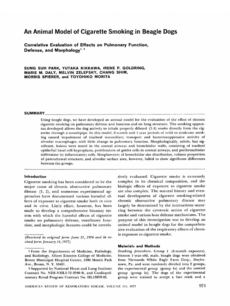 An Animal Model of Cigarette Smoking in Beagle Dogs | PDF