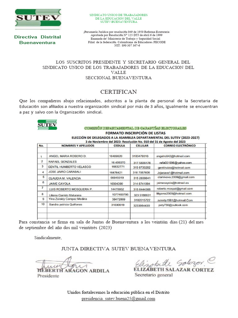 CERTIFICACIONES DOCENTE PAA PARTICIPAR EN LAS ELECCIONES 2023d | PDF