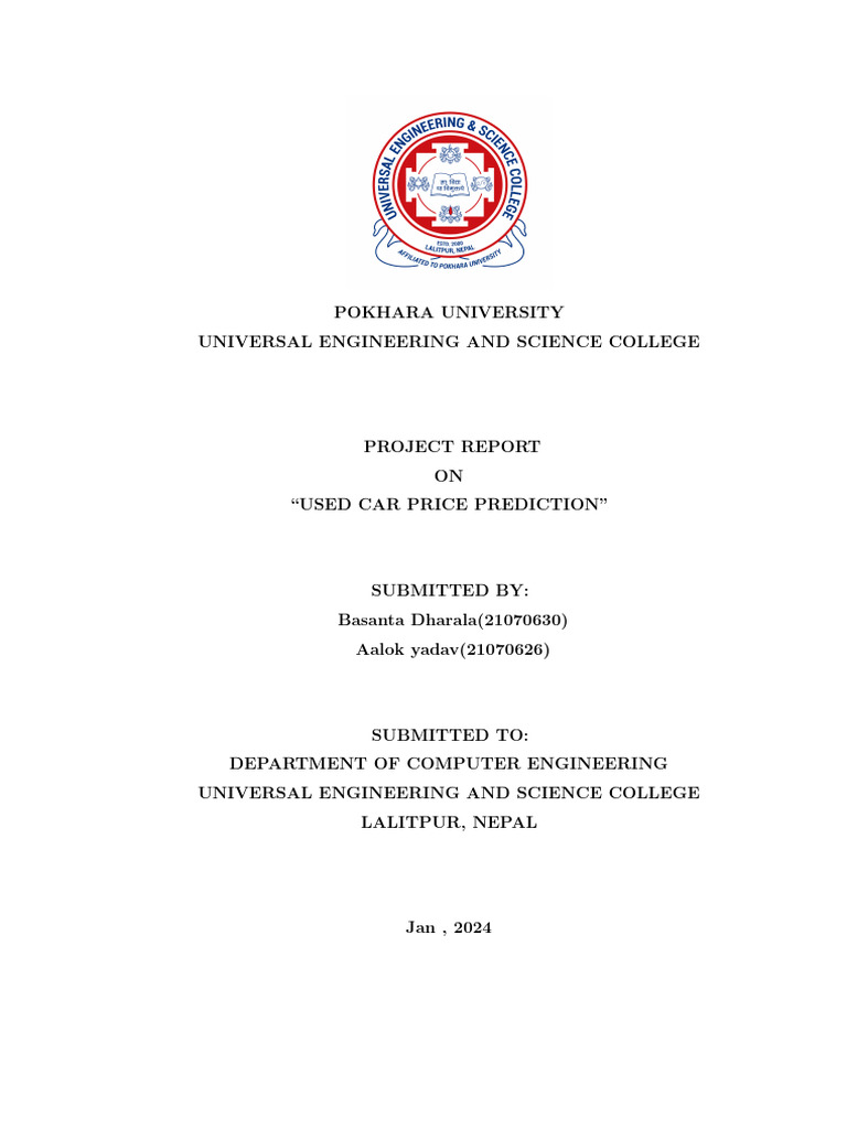 Used Car Price Prediction Project Report | PDF | Regression Analysis ...