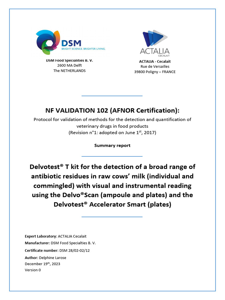 N°16 2023-12 Summary-Report DSM DelvotestT | PDF | Image Scanner | Milk