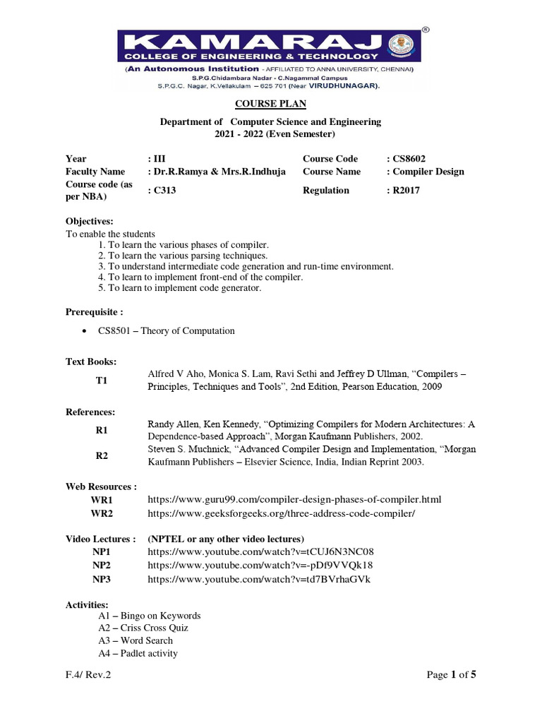CS8602 - Compiler Design | PDF | Parsing | Compiler CS8602 - Compiler Design | PDF | Parsing | Compiler