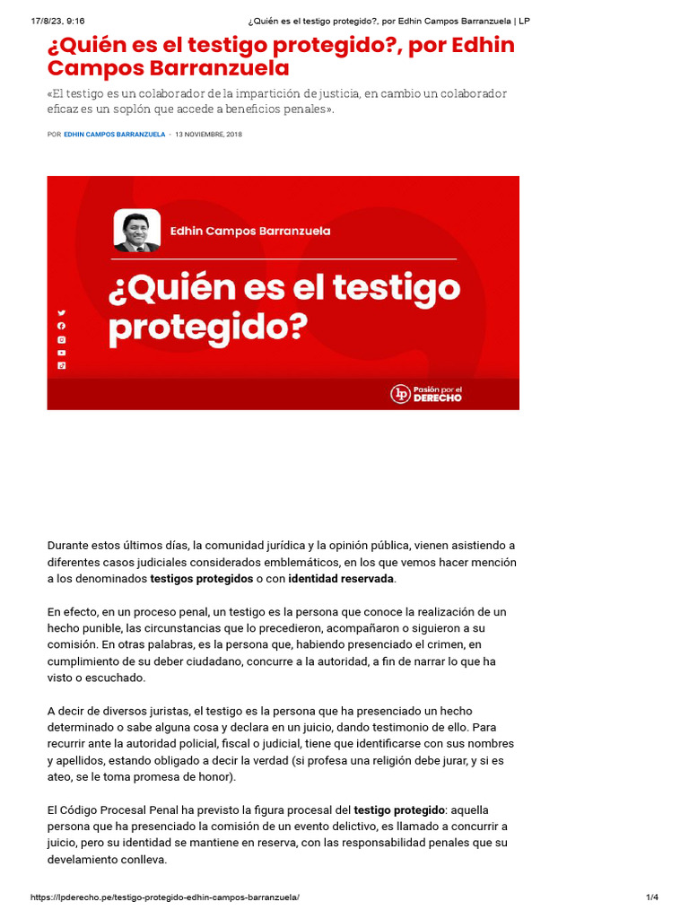 Testigo Protegido: Definición y Función | PDF | Testigo | Derecho penal