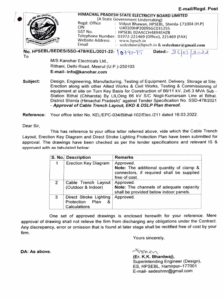 DSLP Approval for Bithal Substation | PDF | Electrical Engineering ...