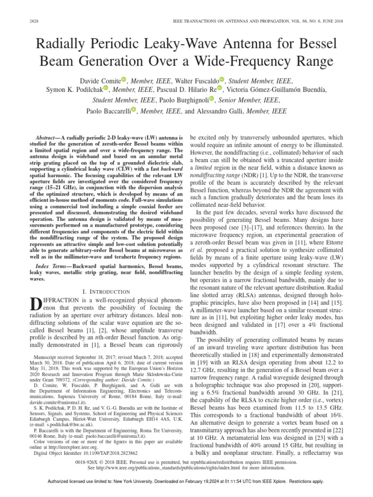 Radially Periodic Leaky-Wave Antenna For Bessel Beam Generation Over A Wide-Frequency Range ...