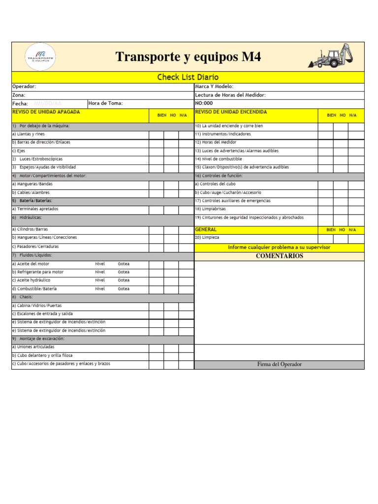 Check List Equipos Pesados | PDF | Tecnología de vehículos | Vehículos ... Check List Equipos Pesados | PDF | Tecnología de vehículos | Vehículos ...