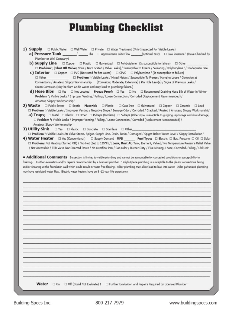 Plumbing Checklist | PDF | Plumbing | Corrosion