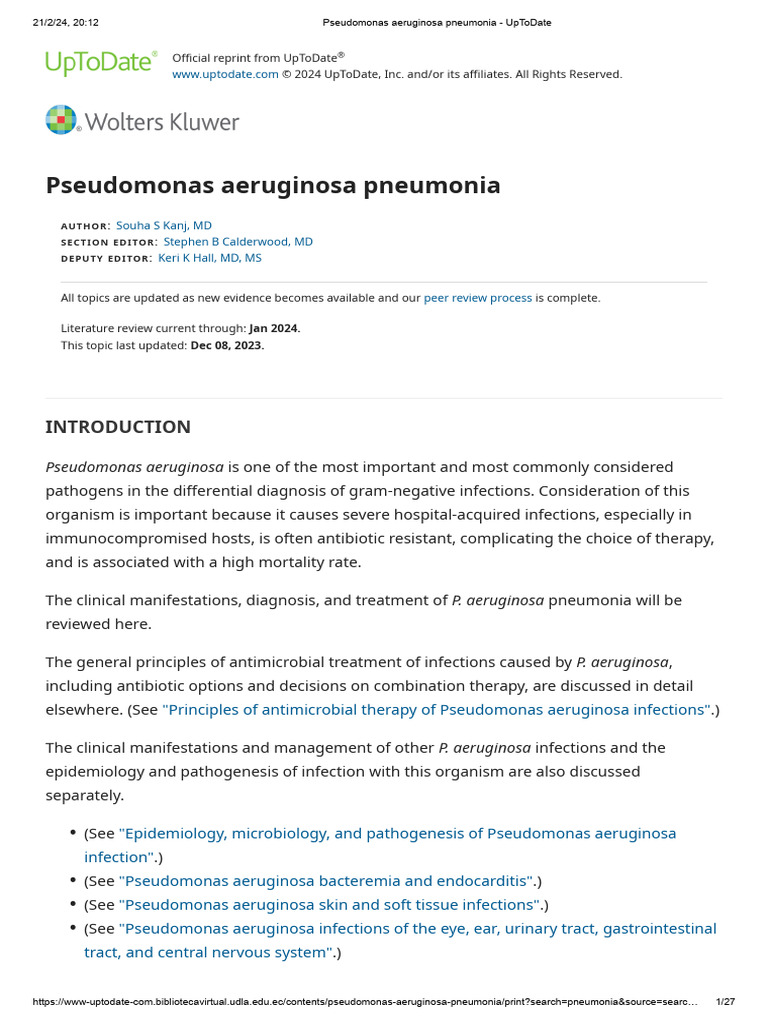 Pseudomonas Aeruginosa Pneumonia | PDF | Pneumonia | Pseudomonas Aeruginosa