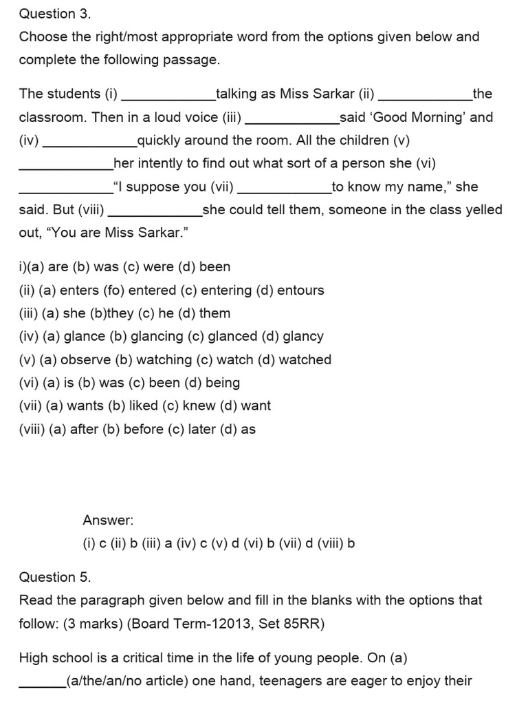 Class 10 Gap Filling Excercise With Answer - 2 | PDF