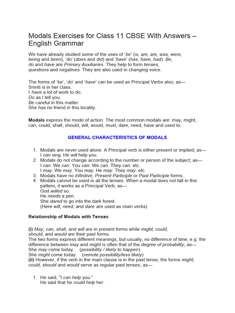 Class 10 Modals Exercises - 2 With Answers | Download Free PDF ...