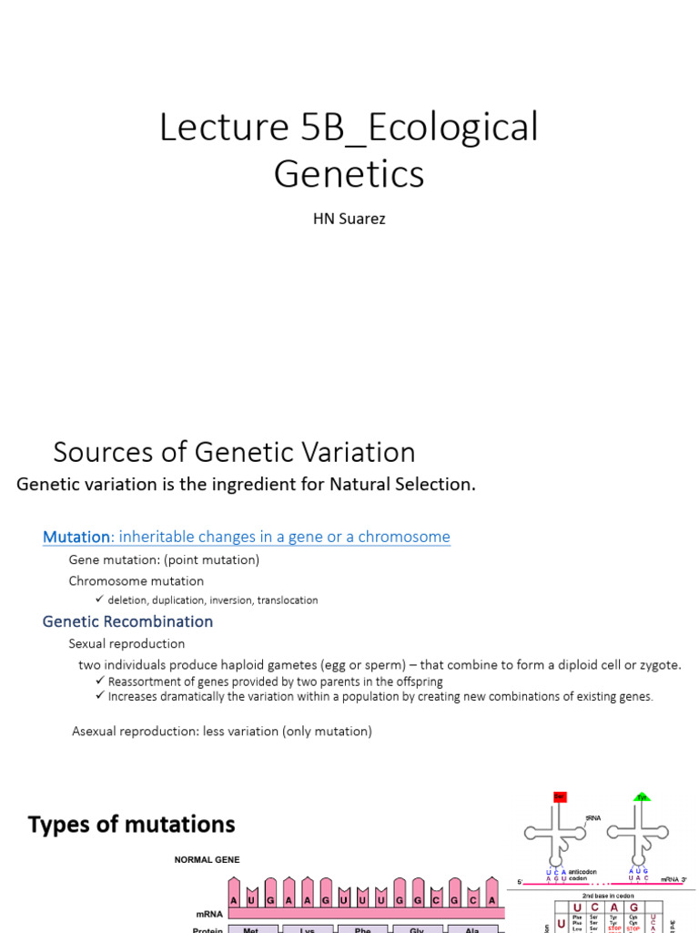 Lecture 5B - Ecological Genetics | PDF | Genetics | Gene