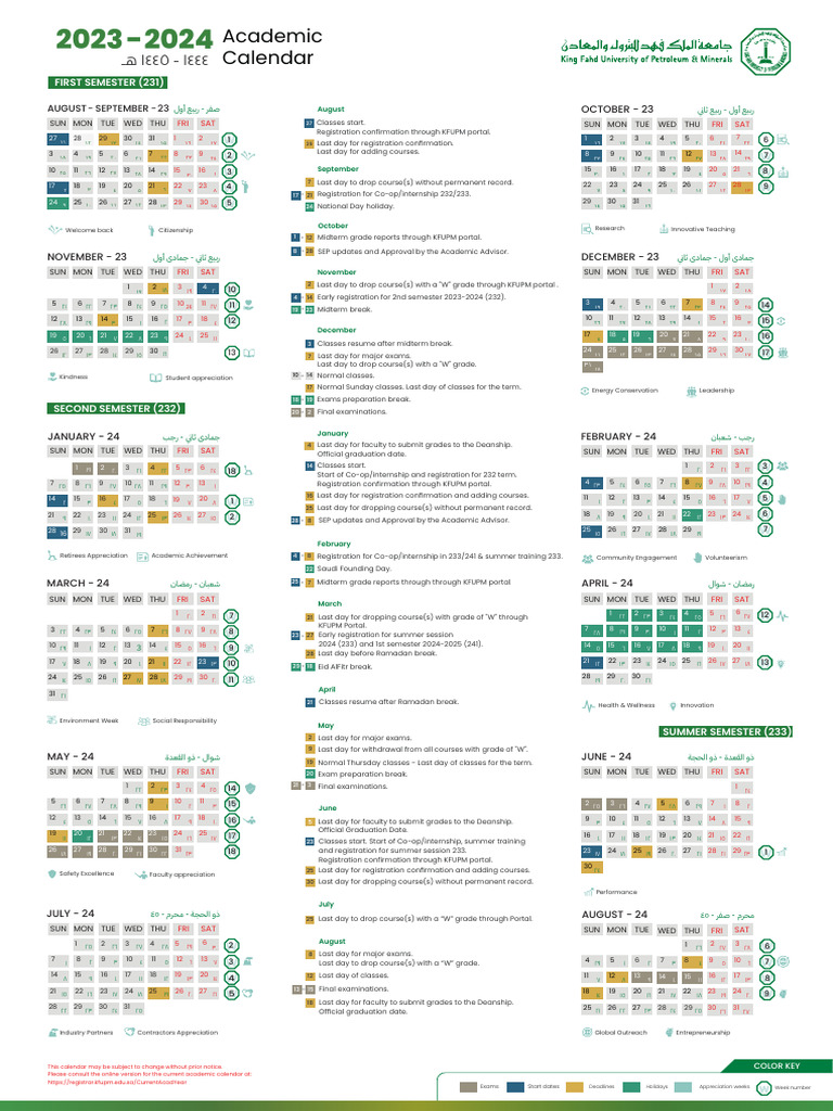 KFUPM Academic Calendar 2023-2024 | PDF | Vocational Education ...