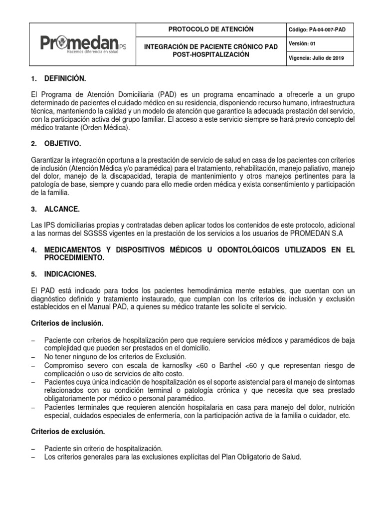 Protocolo PAD Post-Hospitalización | PDF | Hospital | Medicina