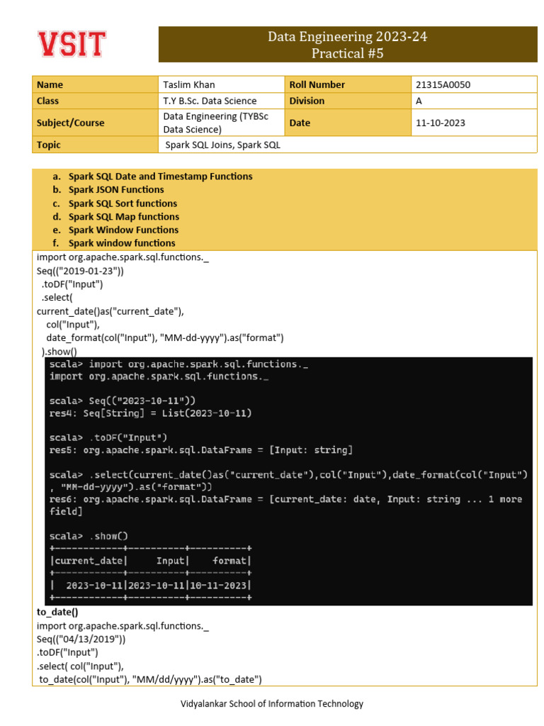 02 Data - Engg - 23-24 Worksheet Practical#5b 1 | PDF | Apache Spark | Databases