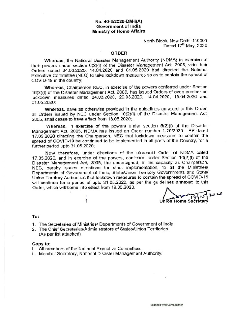 MHA Guidelines For Lockdown 4.0 | PDF