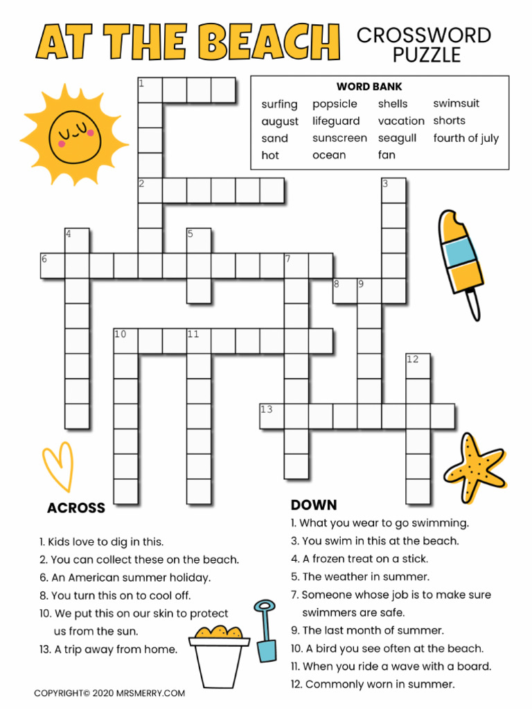 US Letter - Beach Crossword Puzzle - Mrs. Merry - G | PDF