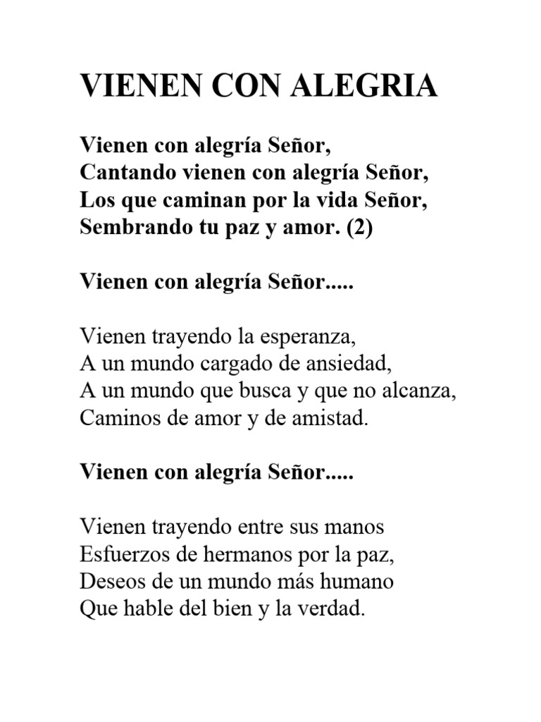 Letra De Vienen Con Alegría Pdf Arte Religión Y Espiritualidad