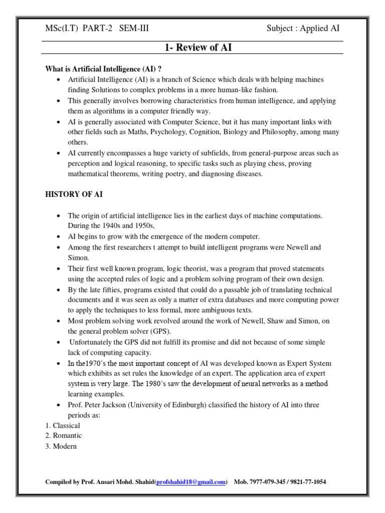 Applied AI Unit 1 | PDF | Artificial Intelligence | Intelligence (AI) & Semantics