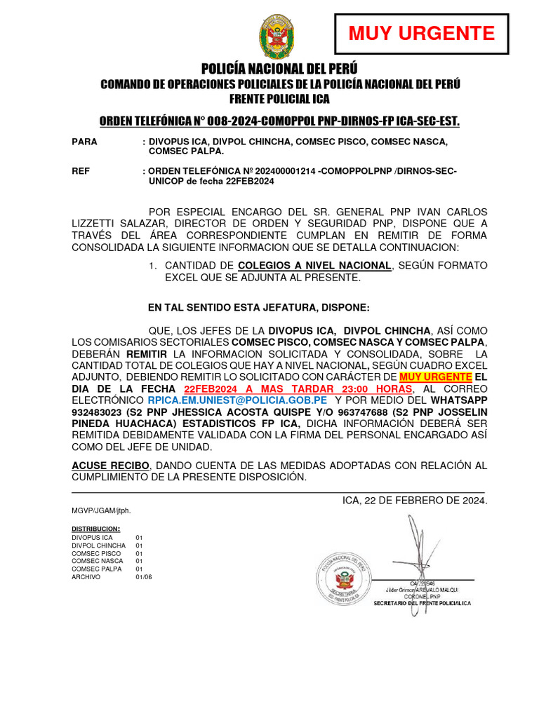 Ot #008-2024-Comoppol Pnp-Dirnos-Fp Ica-Sec-Est. | PDF