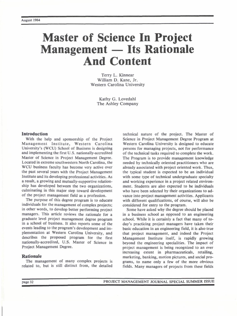 Master of Science in Project Management - Its Rationale and Content ...