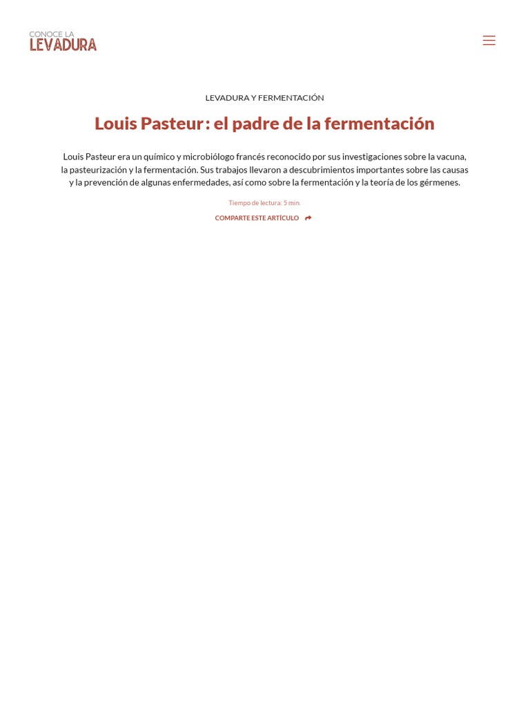Louis Pasteur El Padre De La Fermentación Conoce La Levadura Pdf
