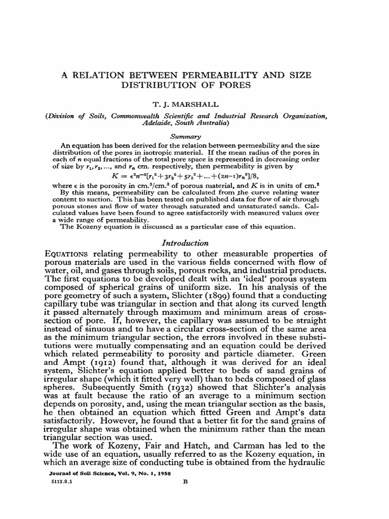 A Relation Between Permeability and Size Distribution of Pores | PDF A Relation Between Permeability and Size Distribution of Pores | PDF