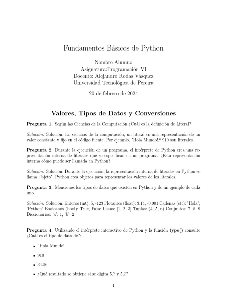 Fundamentos Python y Buenas Prácticas | PDF | Python (lenguaje de programación) | Tipo de datos