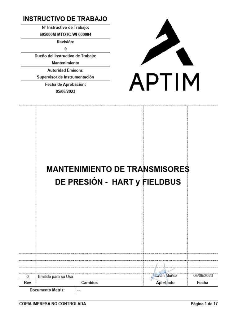 Mantto Trans de Pres-Hart y Fieldb Rev0 | PDF | Fusible (Eléctrico ...