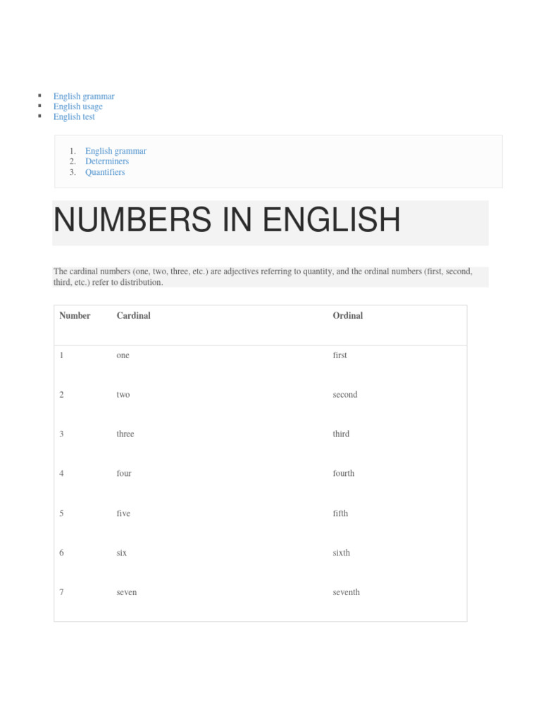 The Numbers in English English Grammar Ef | PDF | Mathematics | Lexicology