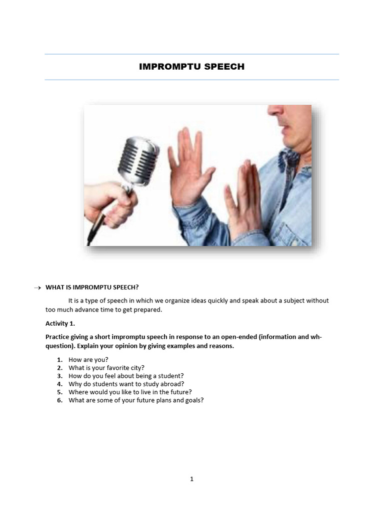 Impromptu Speech | PDF | Human Communication