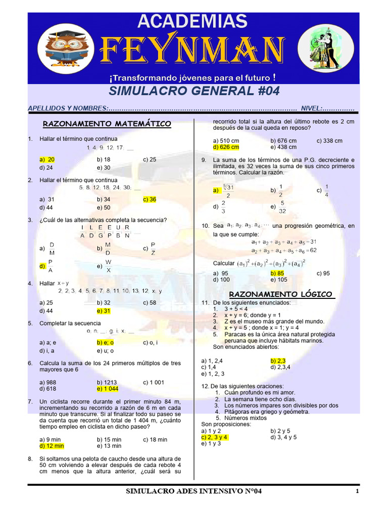 Simulacro General #04 | PDF | Matemáticas