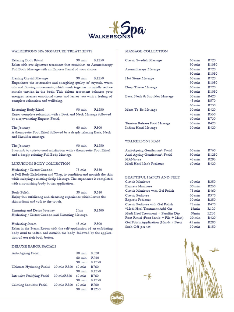 Walkersons Spa Menu | PDF | Gift Card | Massage
