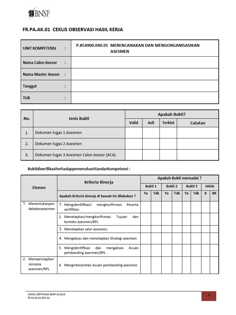 Ceklis Observasi Asesmen Kompetensi | PDF