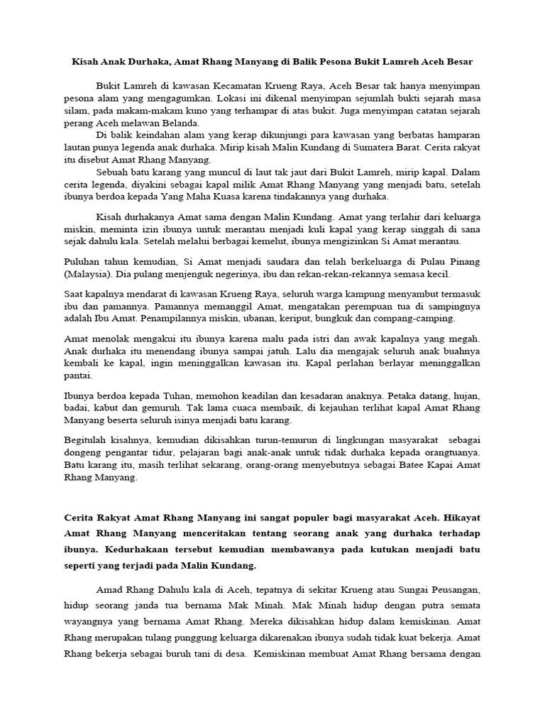 Legenda Amat Rhang Manyang Aceh | PDF | Puisi | Klasik