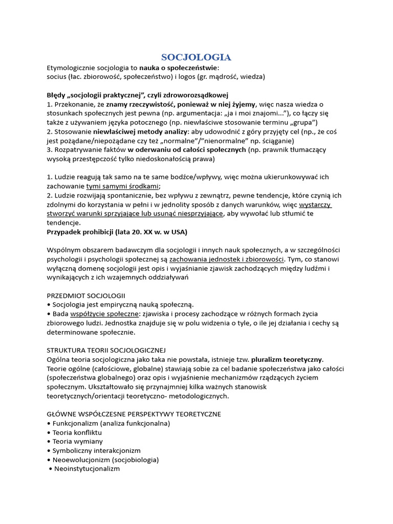 SOCJOLOGIA Notatki | PDF