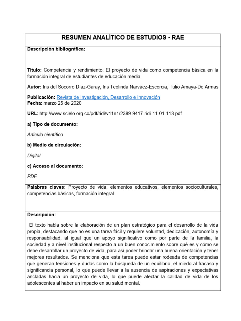 Resumen Analítico de Estudios - Rae | PDF | Alfa de Cronbach