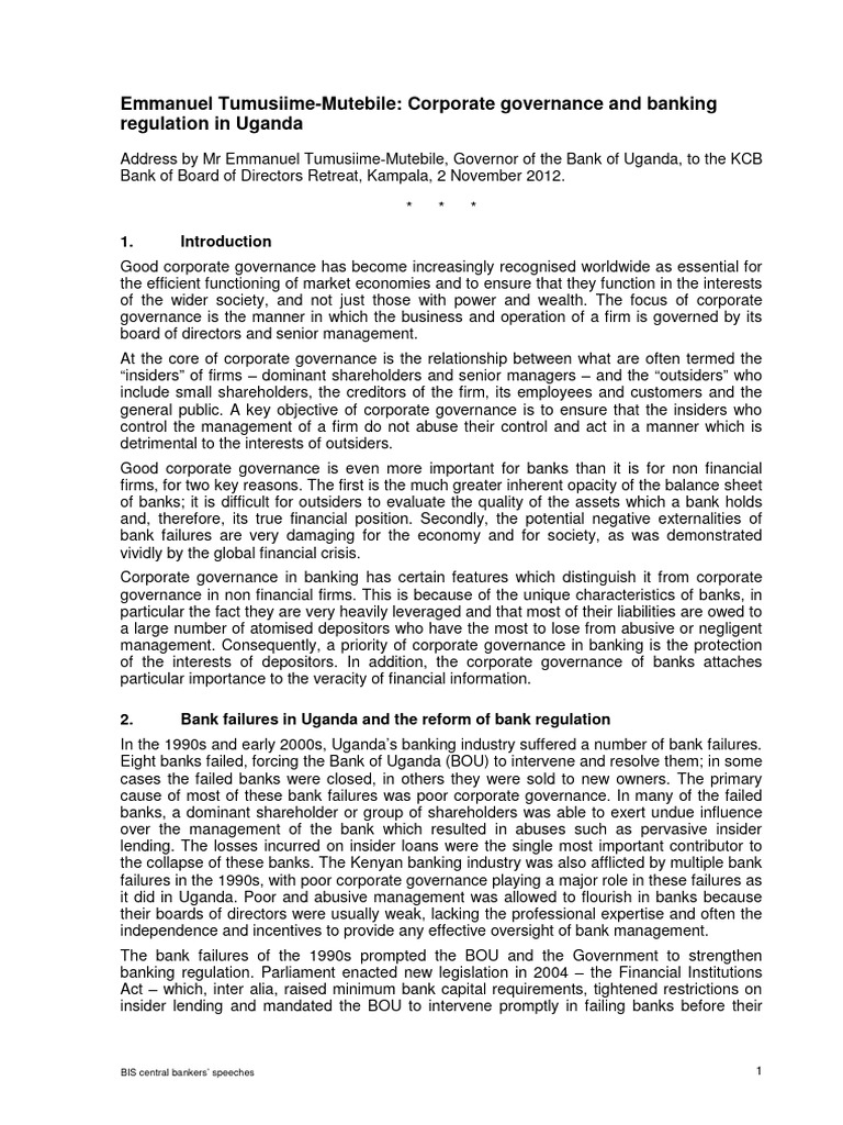 Corporate Governance and Banking Regulations in Uganda | PDF | Banks ...
