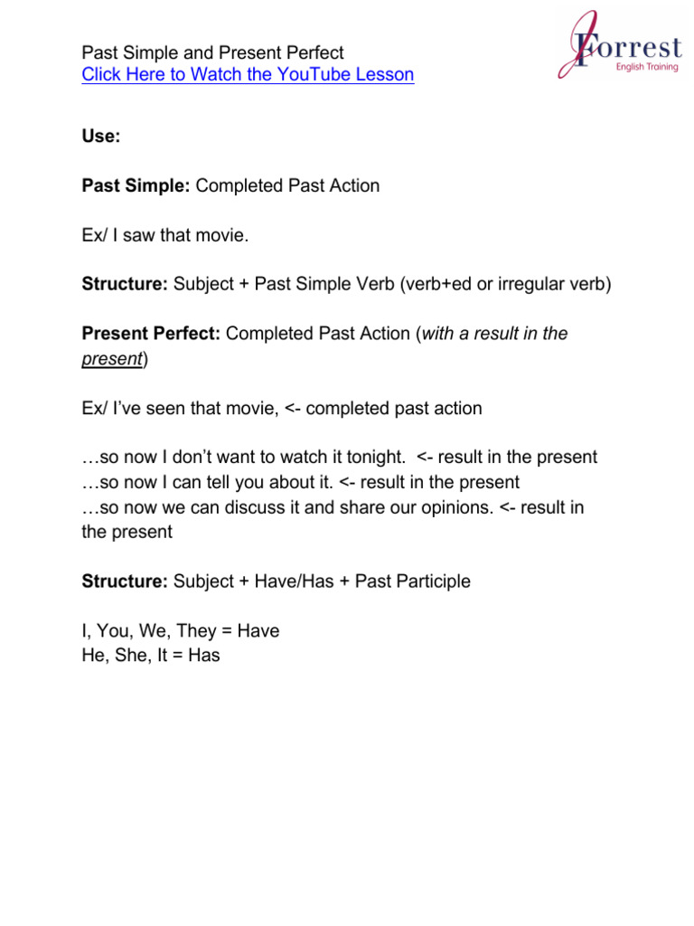 Past Simple and Present Perfect by JForrest English | PDF | Language Mechanics | Linguistic Typology