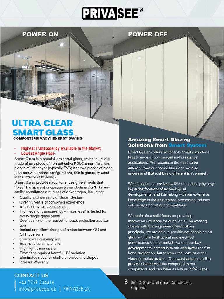 Ultra Clear Smart Glass Specifications | PDF | Glasses | Optics