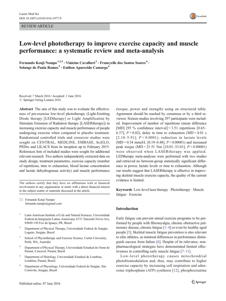 Low-Level Phototherapy To Improve Exercise Capacity and Muscle | PDF ...