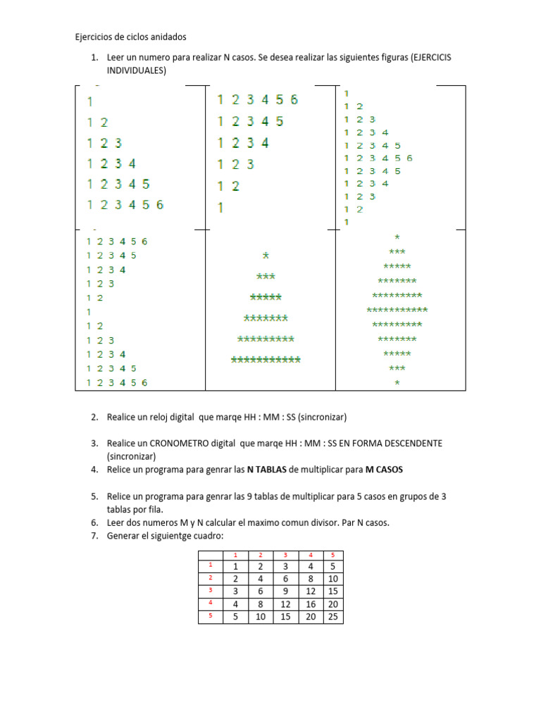 Ejercicios de Ciclos AnidadosI | PDF | Métodos y materiales de enseñanza