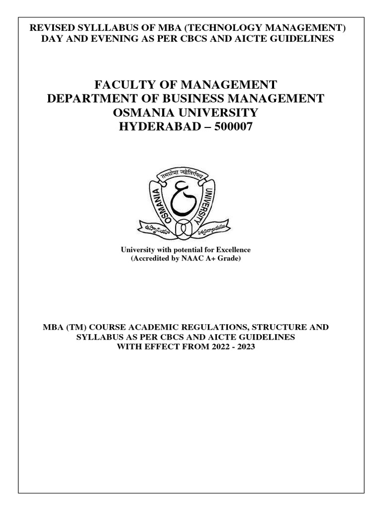 Mba Tm 2022 23 1 Pdf Master Of Business Administration Course